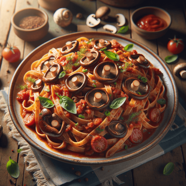 Shiitake Pasta met Tomatensaus - Hart in Shape