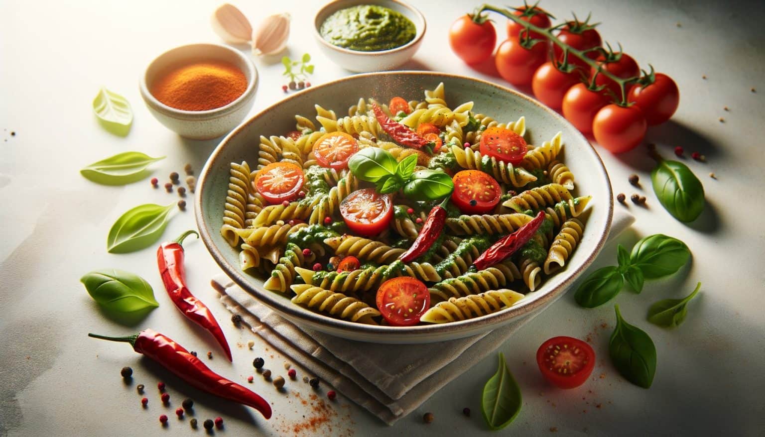Pittige Paprika-Pesto Pasta - Hart in Shape